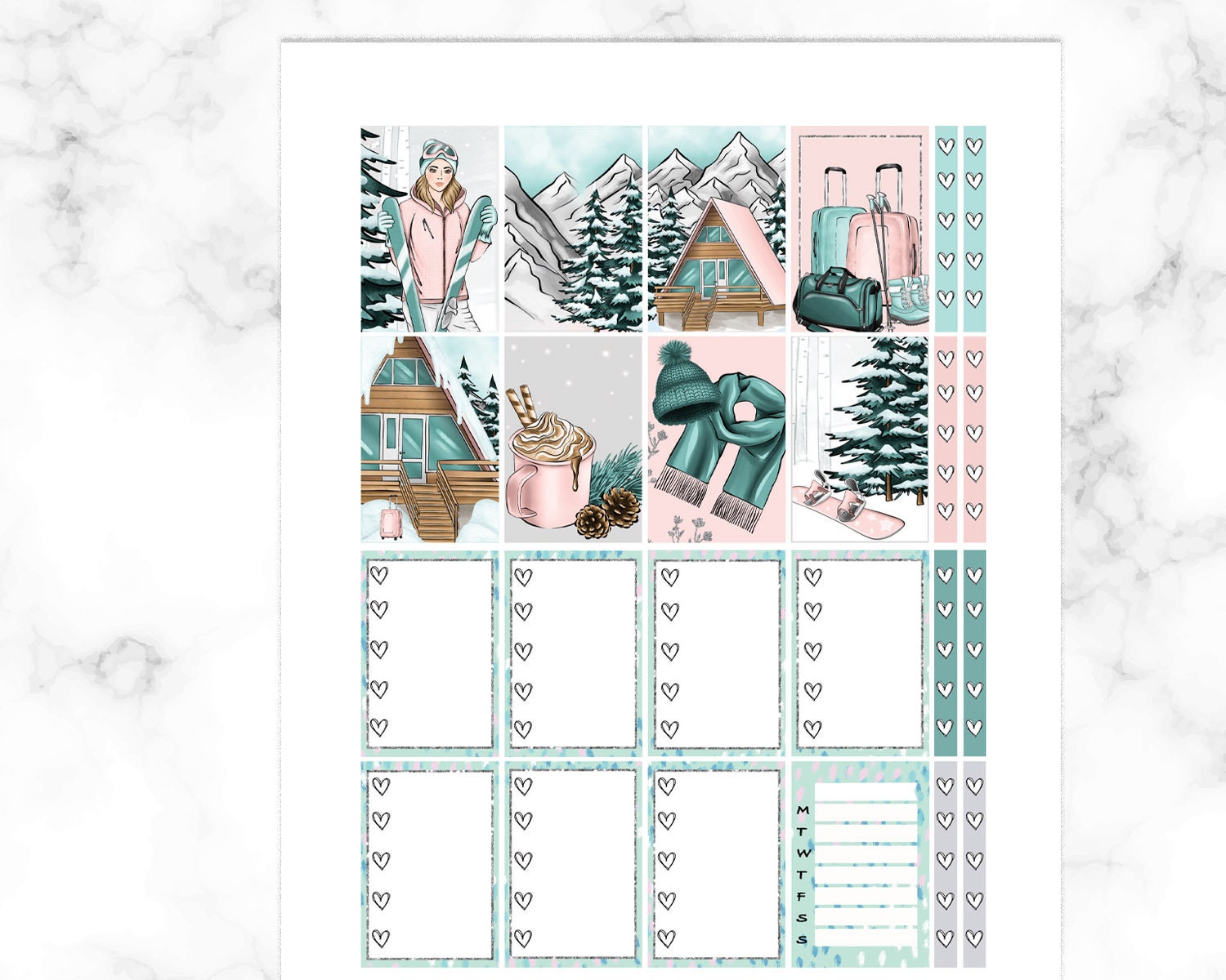 Winter Printable Stickers Happy Planner Kit Skiing Notebook - Etsy