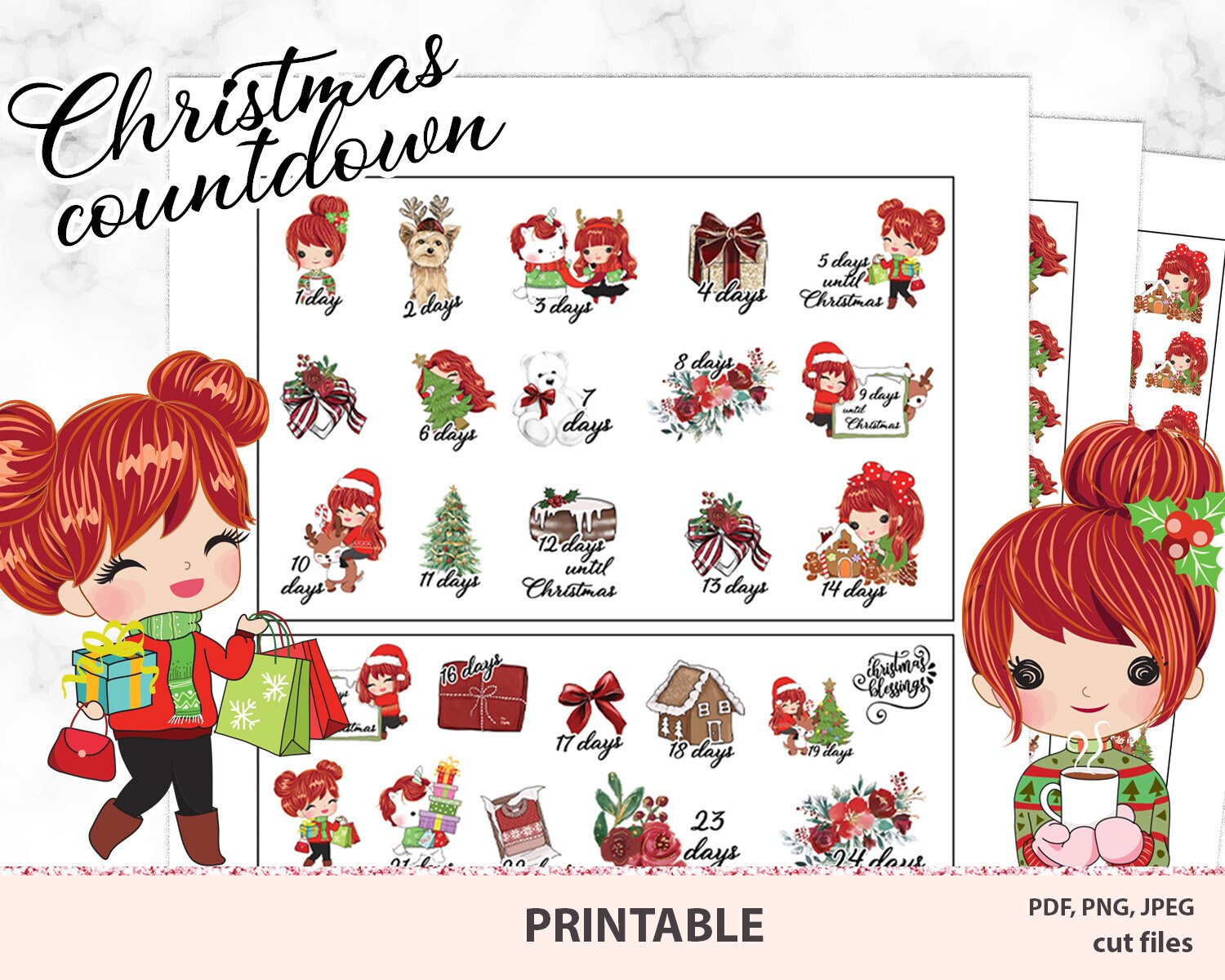 Christmas Countdown Planner Stickers Printable Xmas Printable | Etsy