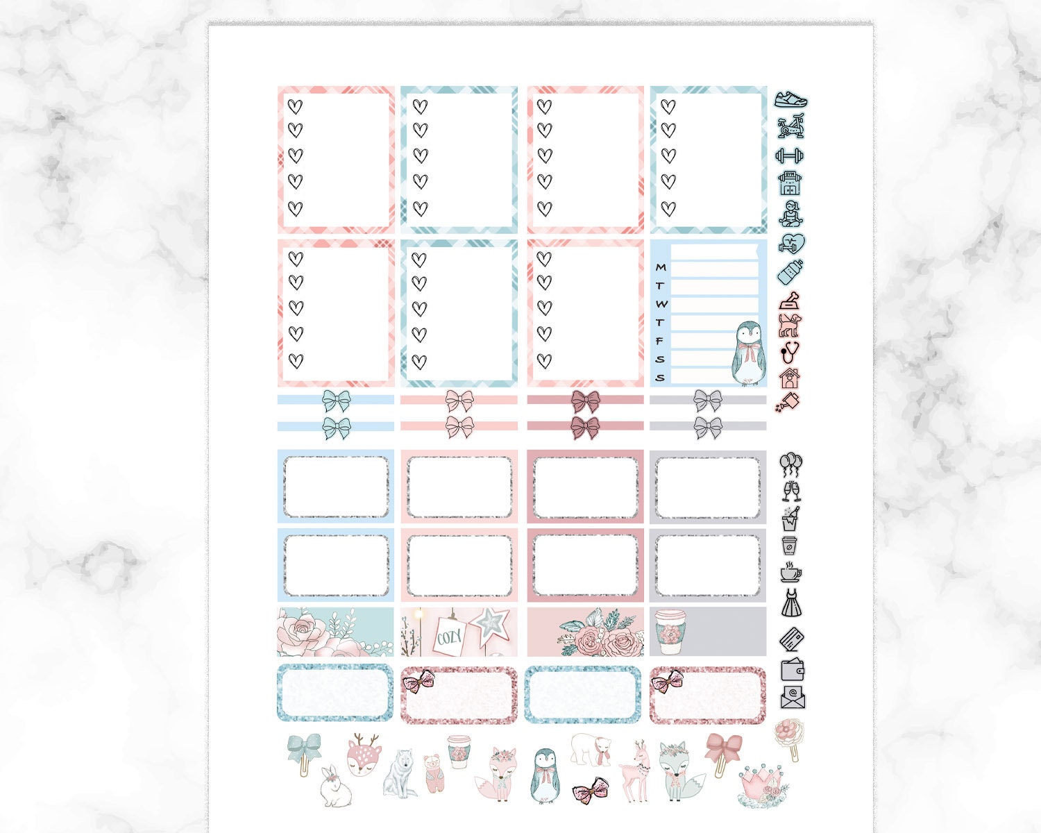 Pastel Winter Erin Condren Printable Planner Sticlkers, Weekly Kit With ...