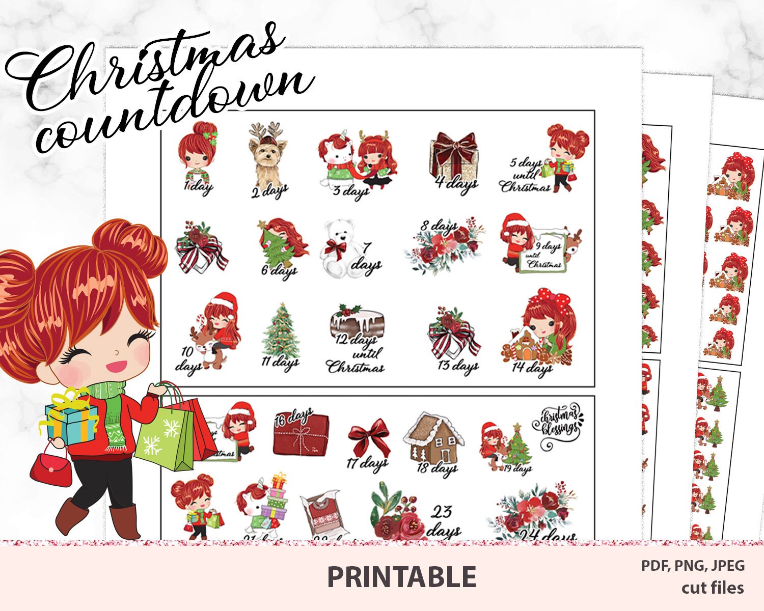 Christmas Countdown Planner Stickers Printable Xmas Printable | Etsy