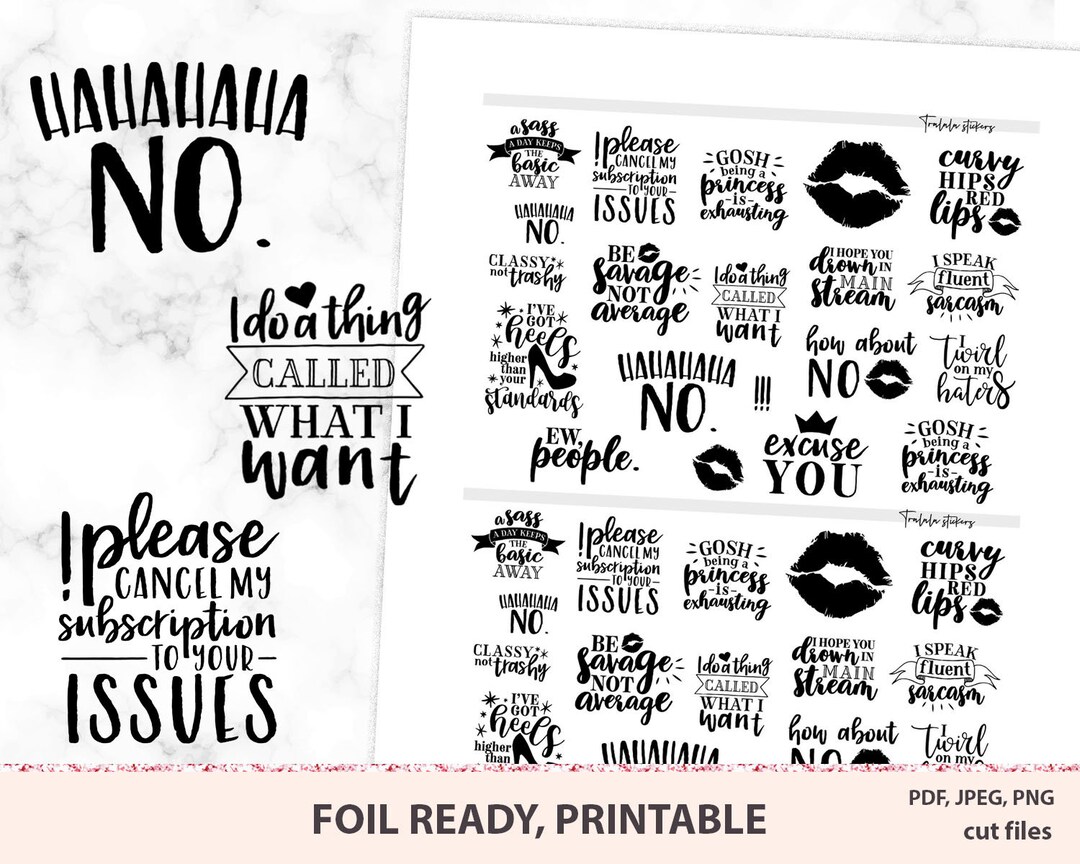 Sassy Quotes Planner Stickers Printable, Foil Ready Stickers for Use ...