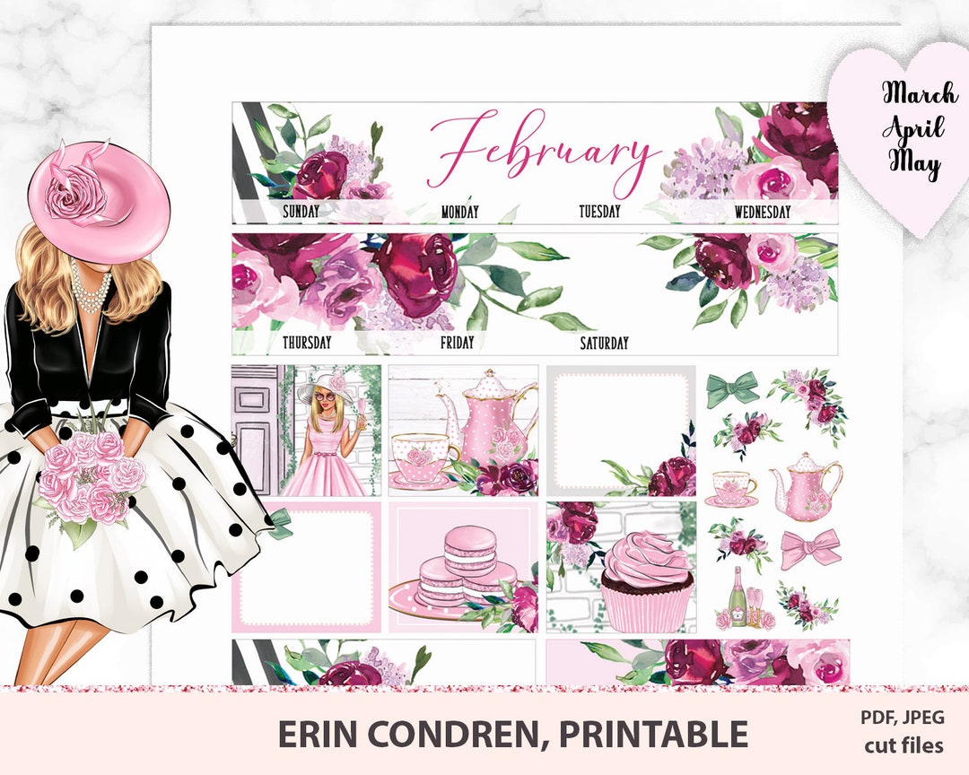 March Monthly Kit Erin Condren Printable, ECLP Monthly View Stickers ...
