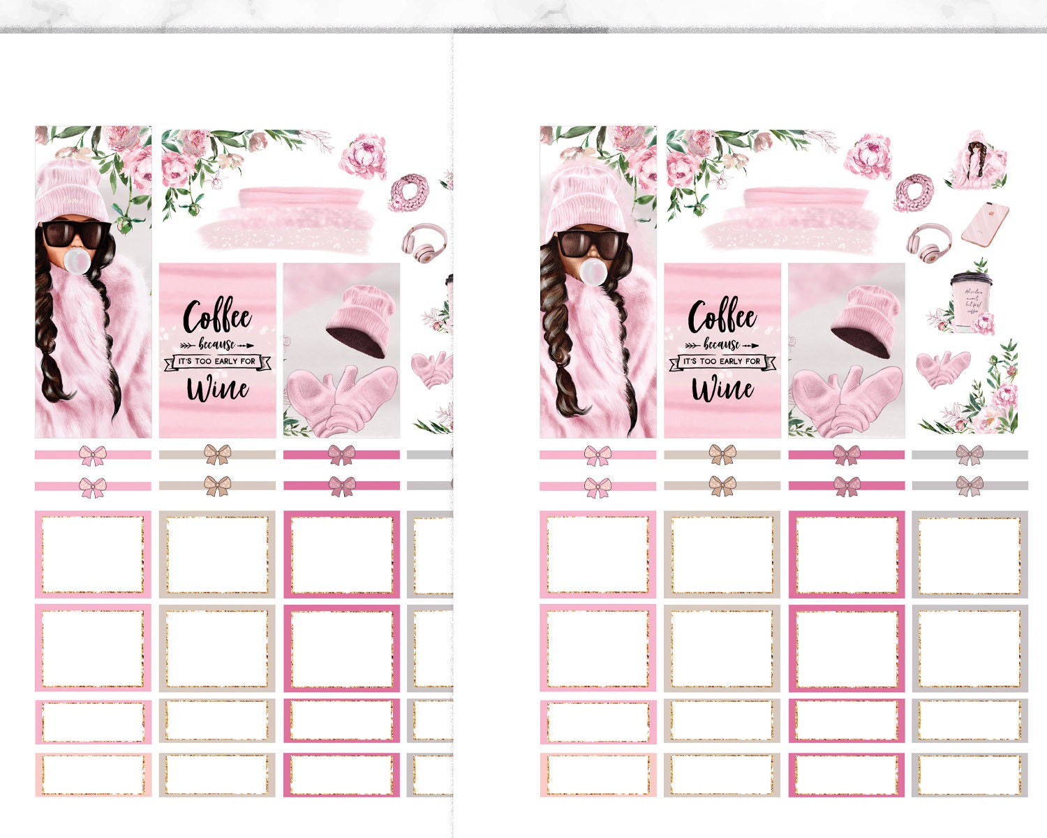 Weekly Sticker Kit Printable, Happy Planner Stickers, Pink Winter, Boss ...