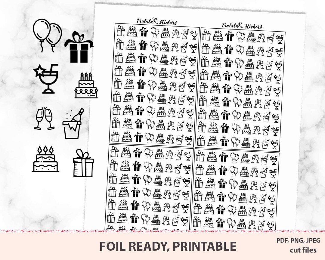 Birthday Planner Stickers Printable, Party Drinks Foil Ready Stickers ...