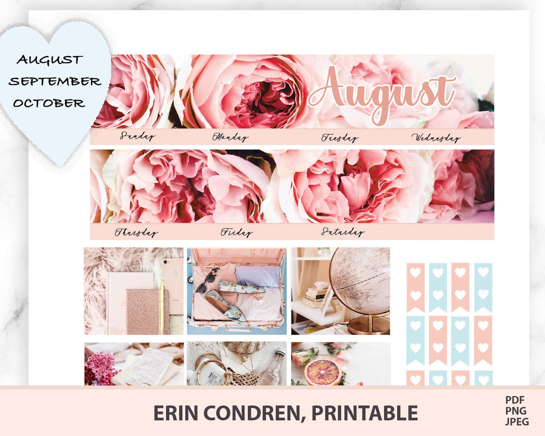August Monthly Kit Printable Planner Stickers for Erin Condren, ECLP ...