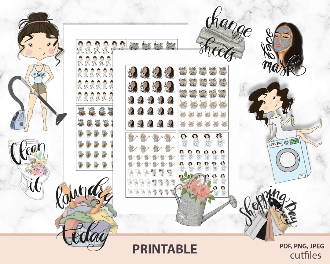 Printable Planner Stickers - House Chores, Cleaning, Laundry Day ...