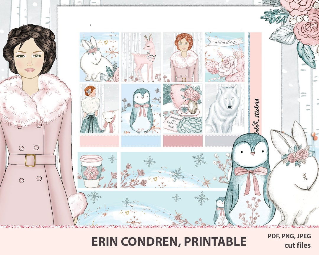 Pastel Winter Erin Condren Printable Planner Sticlkers, Weekly Kit With ...