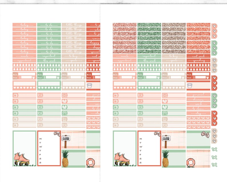 Retro Summer Happy Planner Printable Stickers Pool Party Sea - Etsy