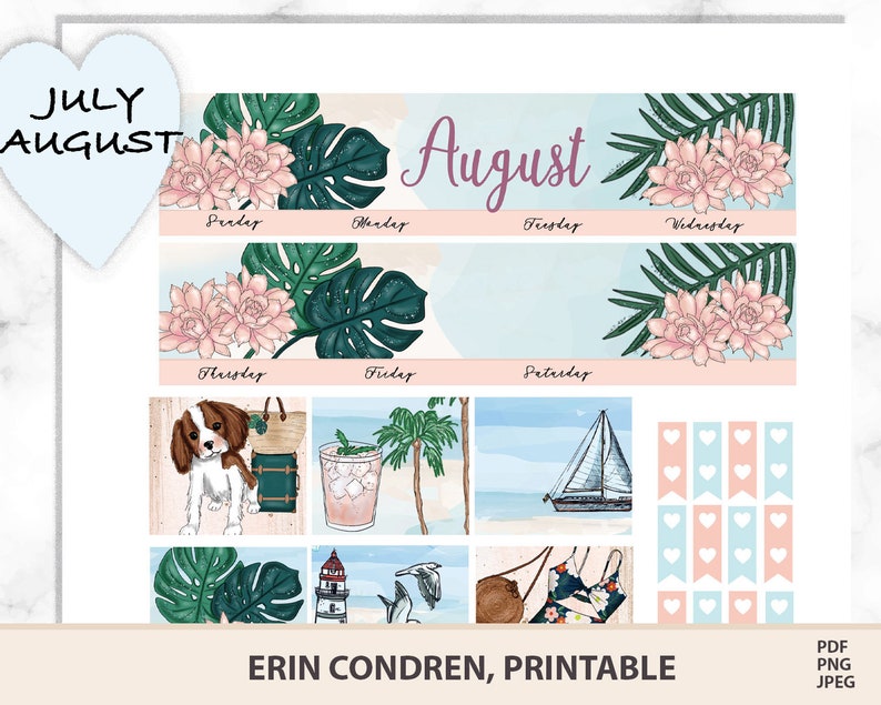 August MONTHLY Kit Printable Planner Stickers for Erin Condren - Etsy