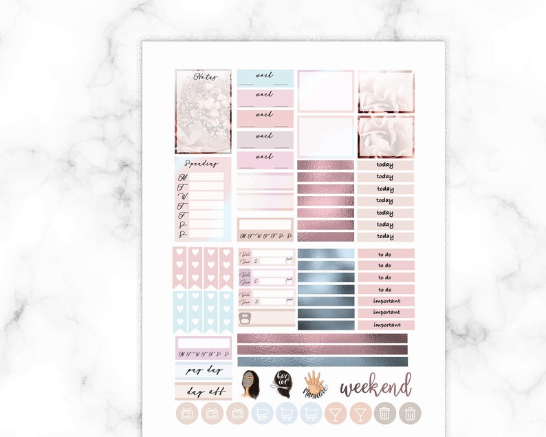 Weekend Vibes Printable Stickers Kit Weekly Planner in Pastel - Etsy