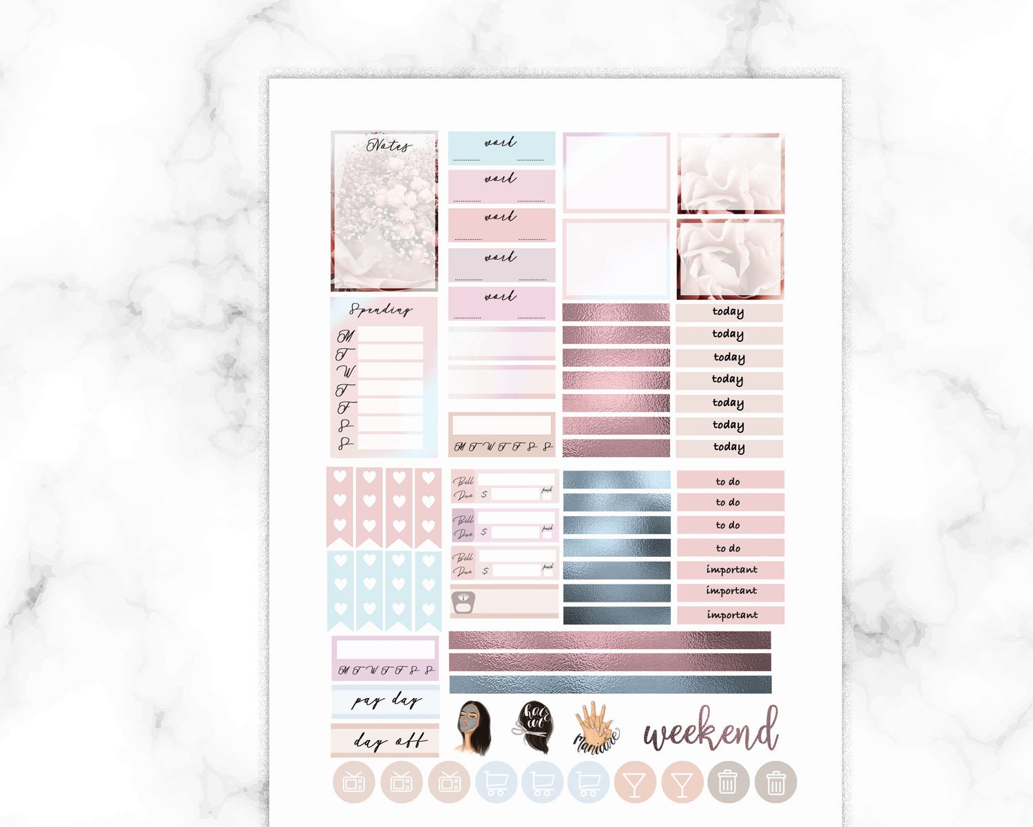 Weekend Vibes Printable Stickers Kit, Weekly Planner in Pastel Colors ...