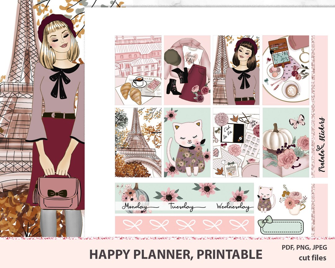 Fall in Paris, Happy Planner Stickers Printable, Weekly Kit for Autumn ...
