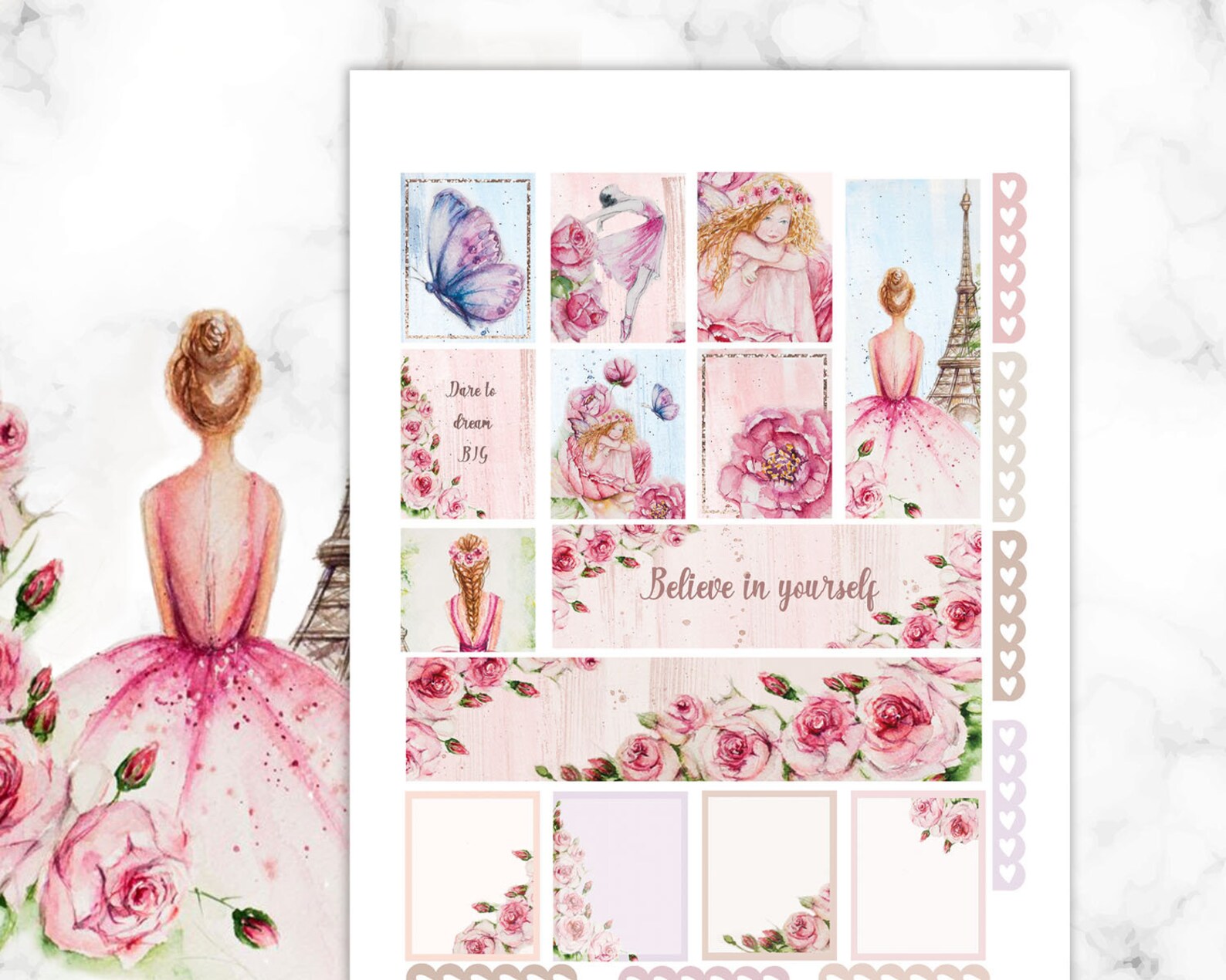 GIRL in Paris Printable Planner Stickers Hand Pained | Etsy