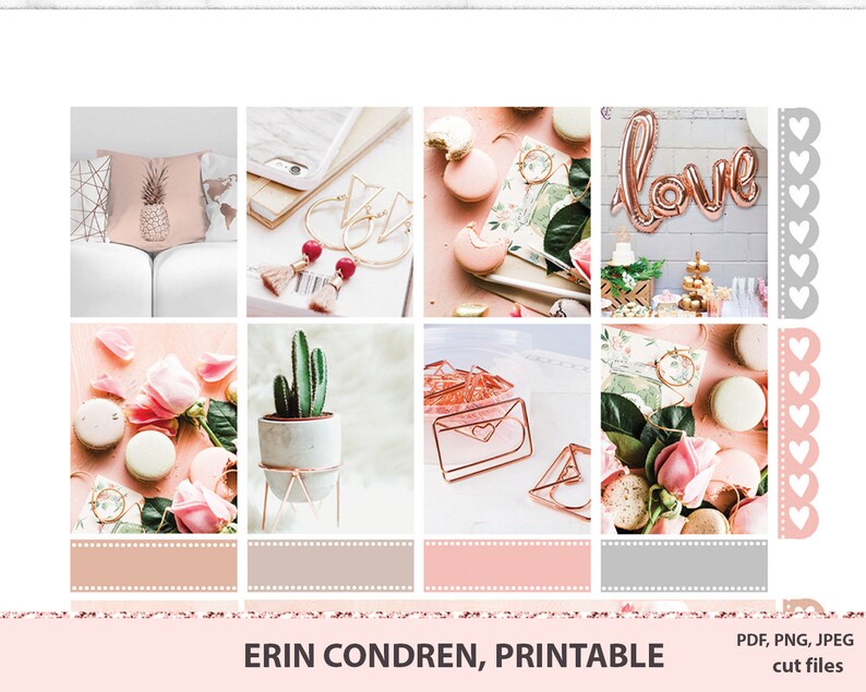 Pink Rose Gold and Marble Printable Stickers for Erin Condren | Etsy