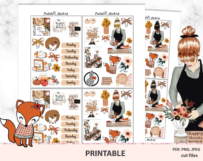 Thanksgiving Planner Stickers Printable Farmhouse Deco Pack. - Etsy