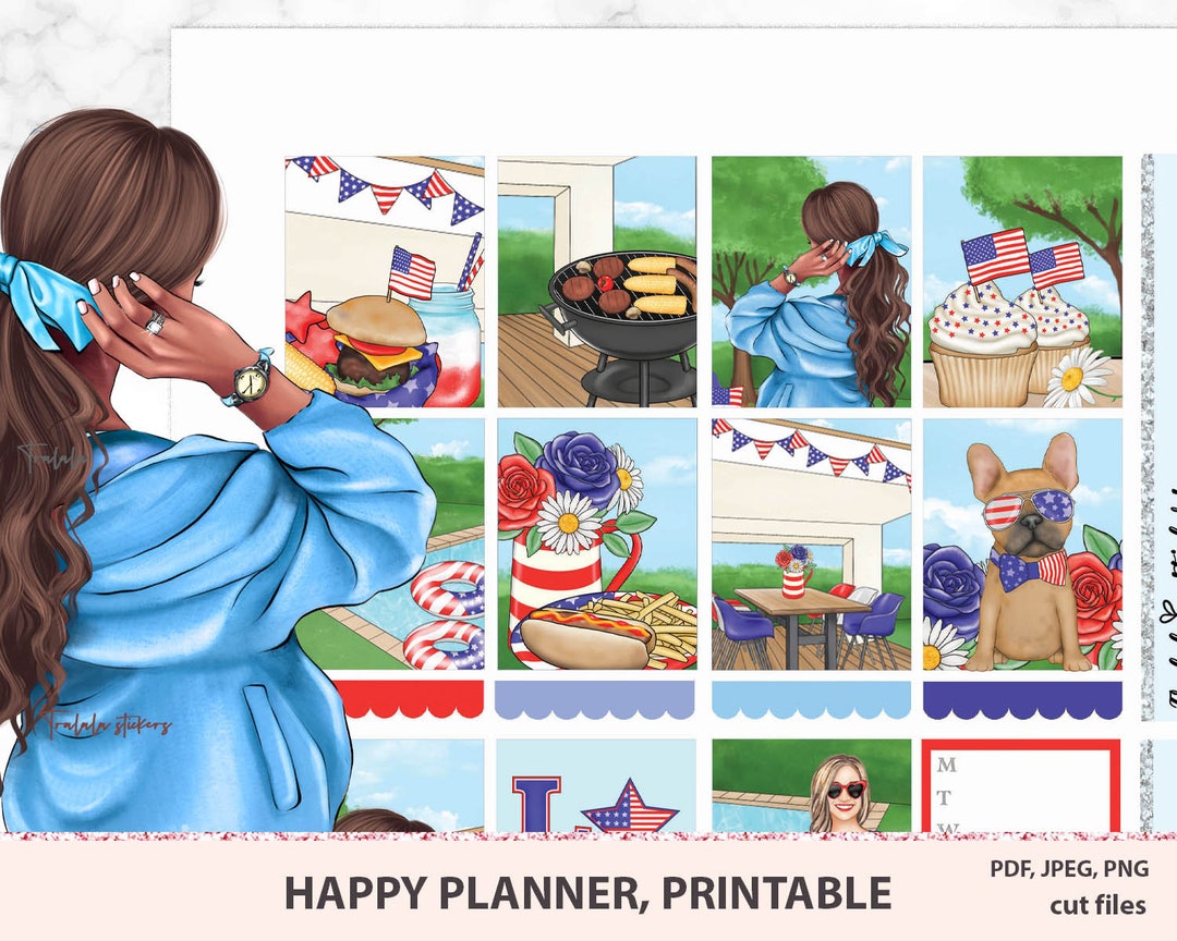 Happy Planner Stickers Printable, Independence Day Kit, Weekly Planner ...