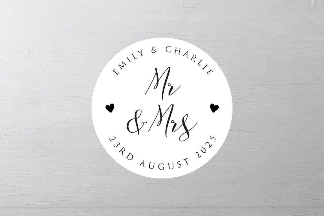 Mr & Mrs Personalised Stickers, Custom Wedding Favour Labels, Mr and ...