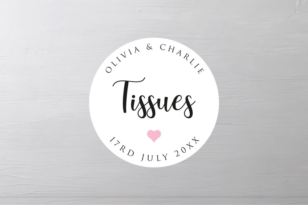 Tissue Stickers, Custom Wedding Favour Labels, Wedding Tissue Packet ...