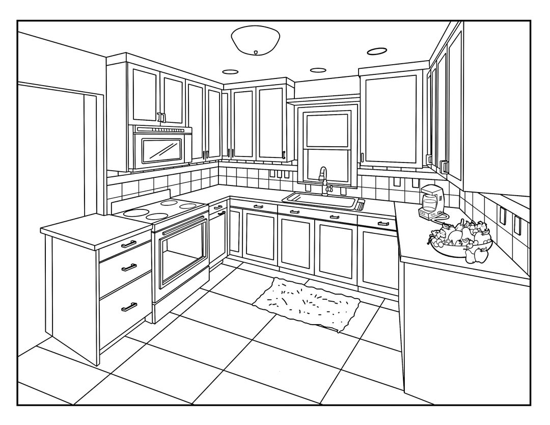 Kitchen (around the House) , Coloring Pages for Adults, 1 Printable ...