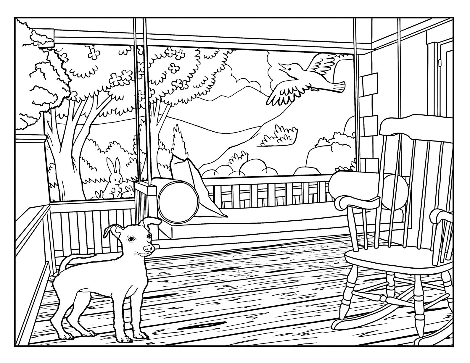 Front Porch, (around the House) Coloring Pages for Adults, 1 Printable ...