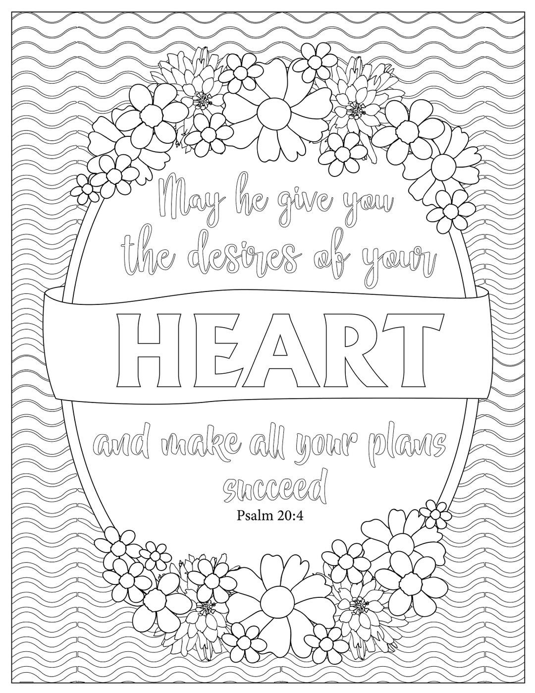 Psalm 20:4, Coloring Pages for Adults, 1 Printable Coloring Page ...