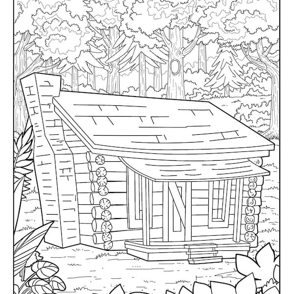 Log Cabin Coloring Page - Etsy