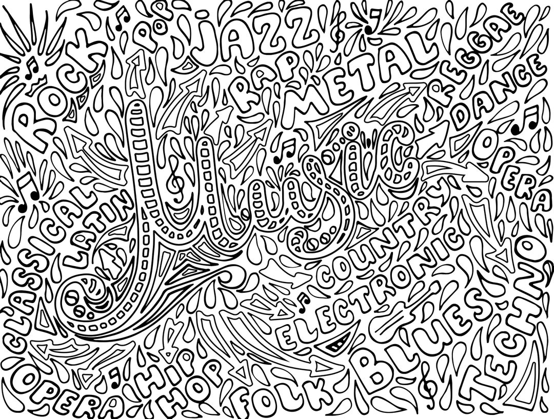 Music, Coloring Pages for Adults, 1 Printable Coloring Page, Instant ...