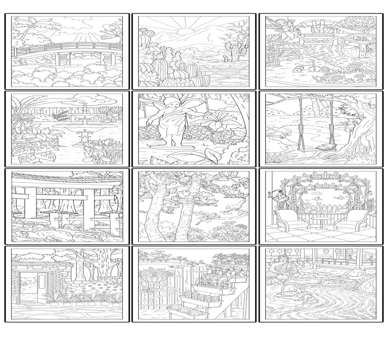 Garden Gallery, Coloring Pages for Adults, 12 Printable Coloring Pages ...