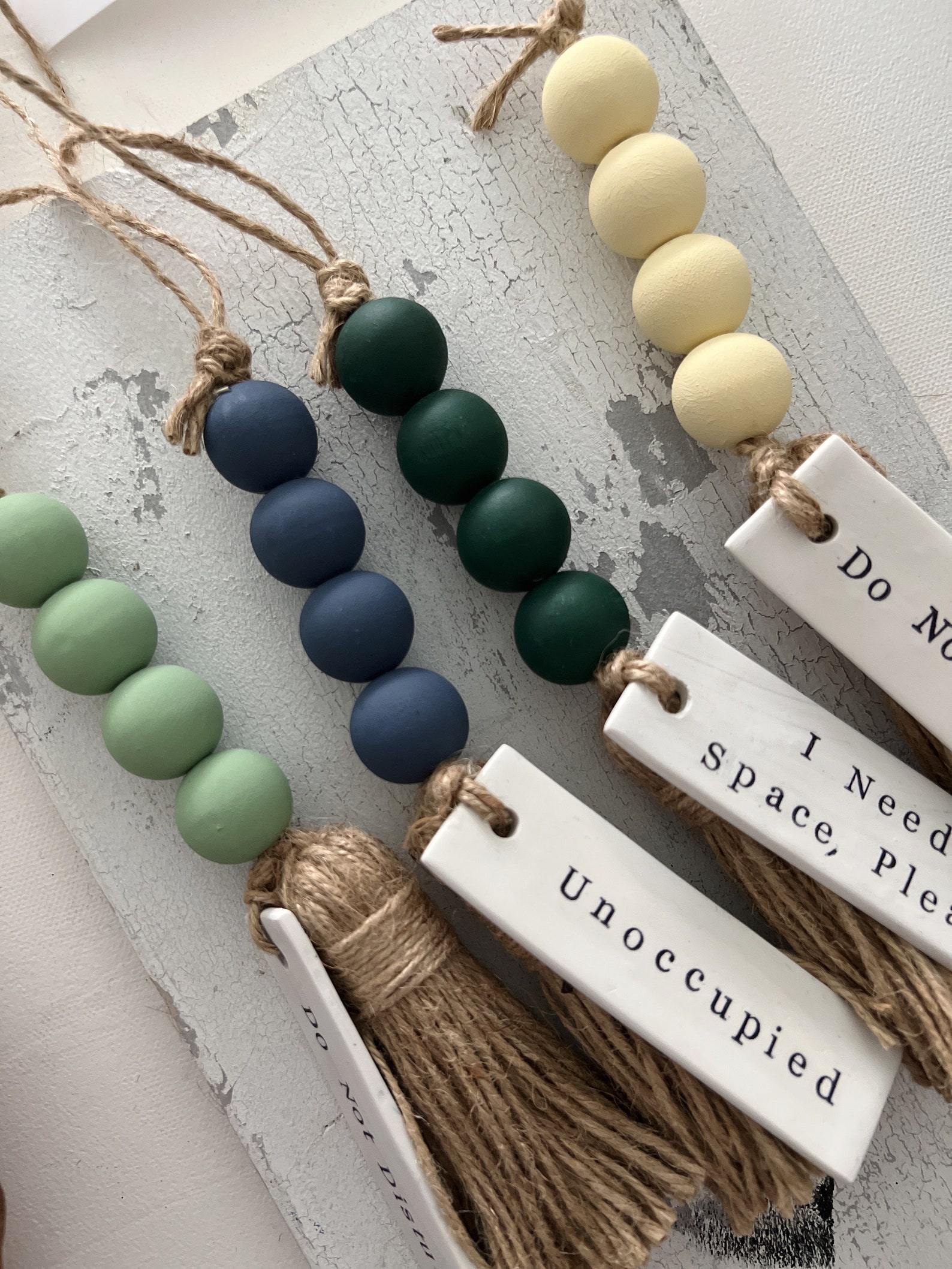 Occupied Bathroom Door Sign Do Not Disturb Wood Bead Tassel Clay Tag ...