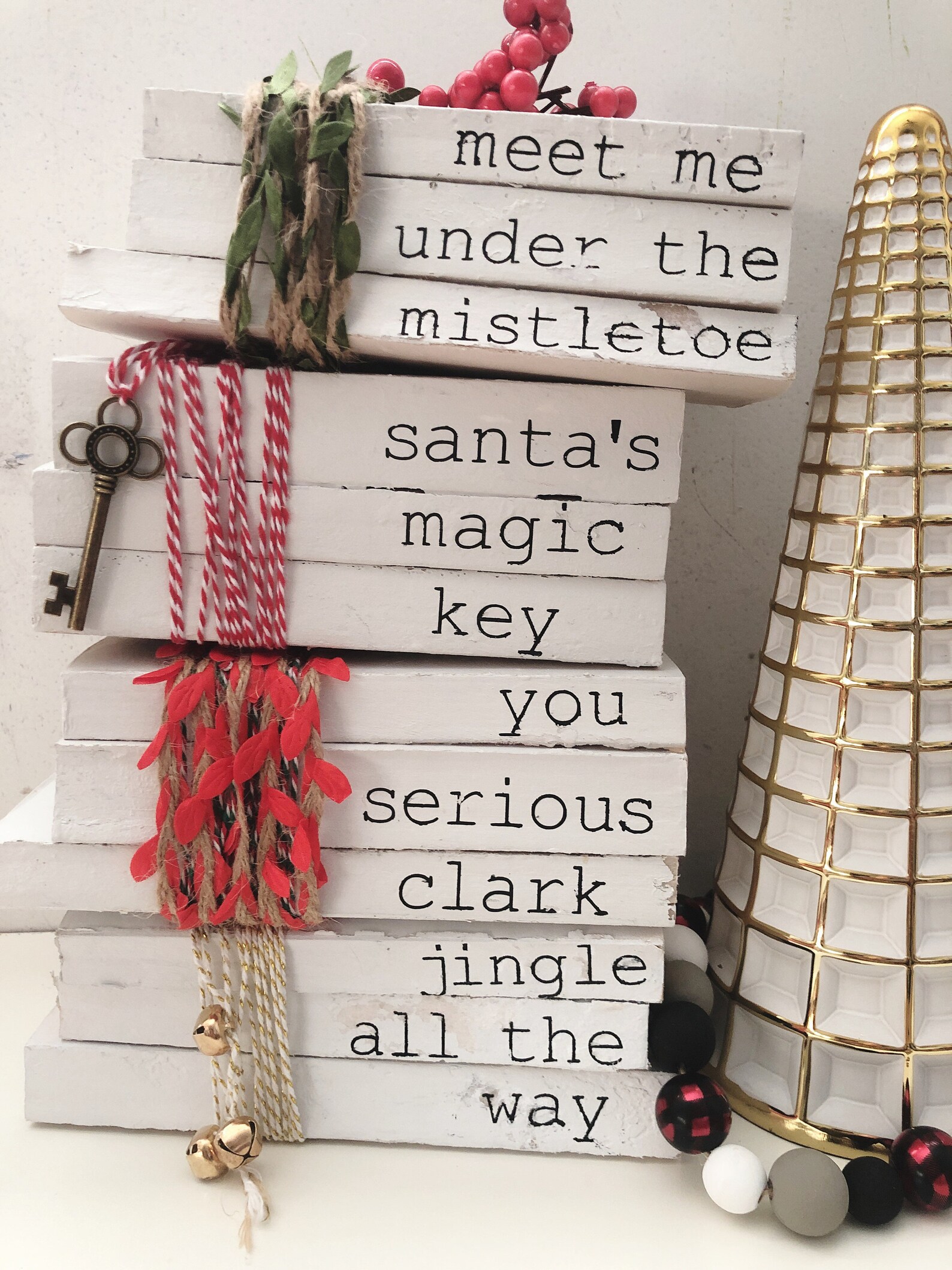 Christmas Decor Stacked Books Book Stack Hand Painted - Etsy