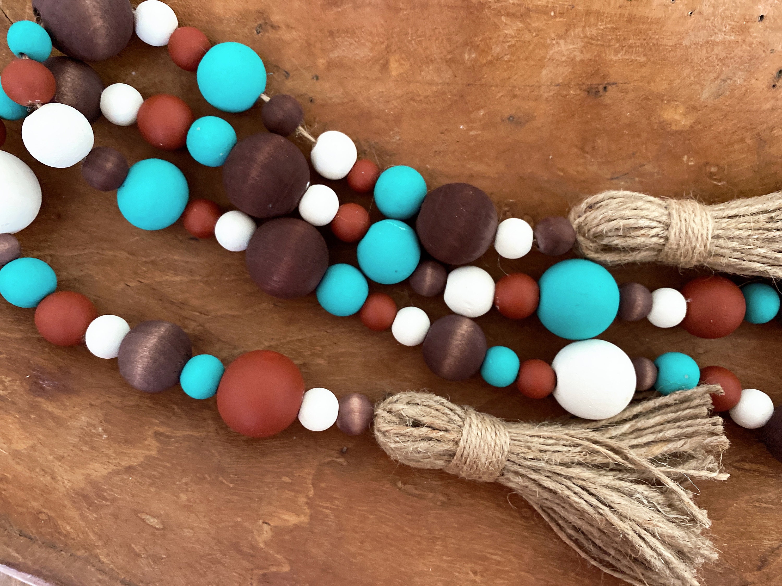 Turquoise Wood Bead Garland coastal Farmhouse Beads Tiered - Etsy