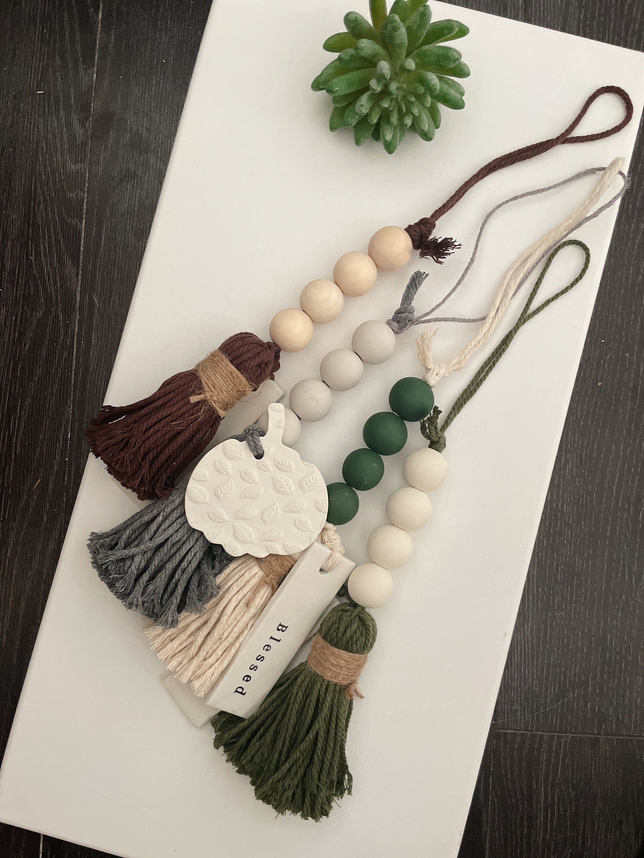 Decorative Trays Farmhouse Blessed Wood Bead Garland Boho Garland with ...