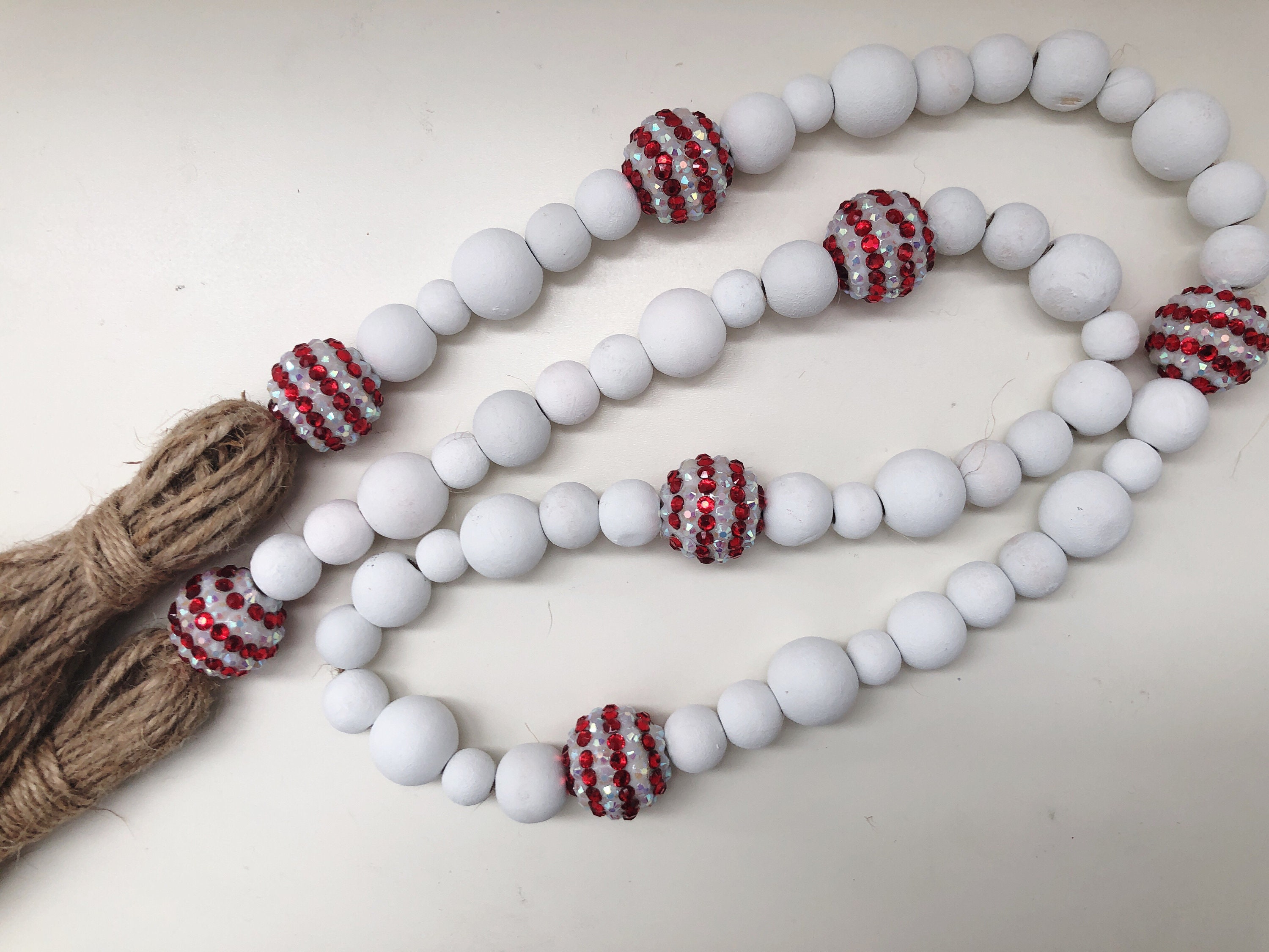 Red White Garland Rhinestone Beads Christmas Decor - Etsy