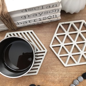 Geometric Natural Concrete Coasters | Hexagon Coaster Set | Modern ...