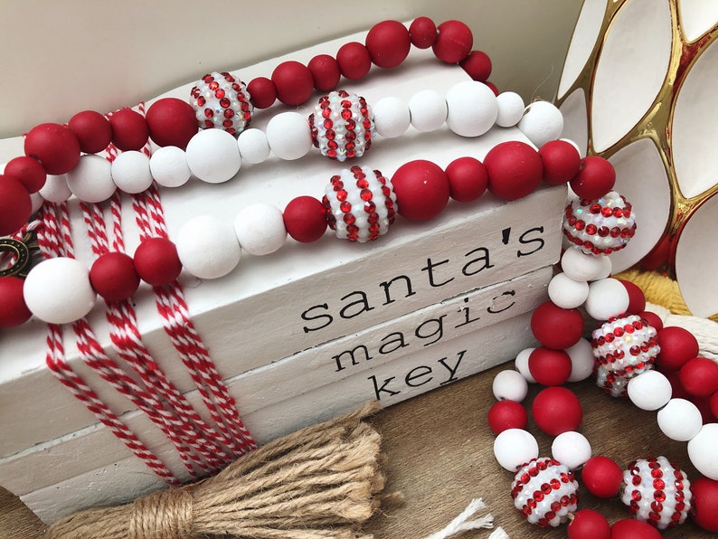 Red White Garland Rhinestone Beads Christmas Decor - Etsy