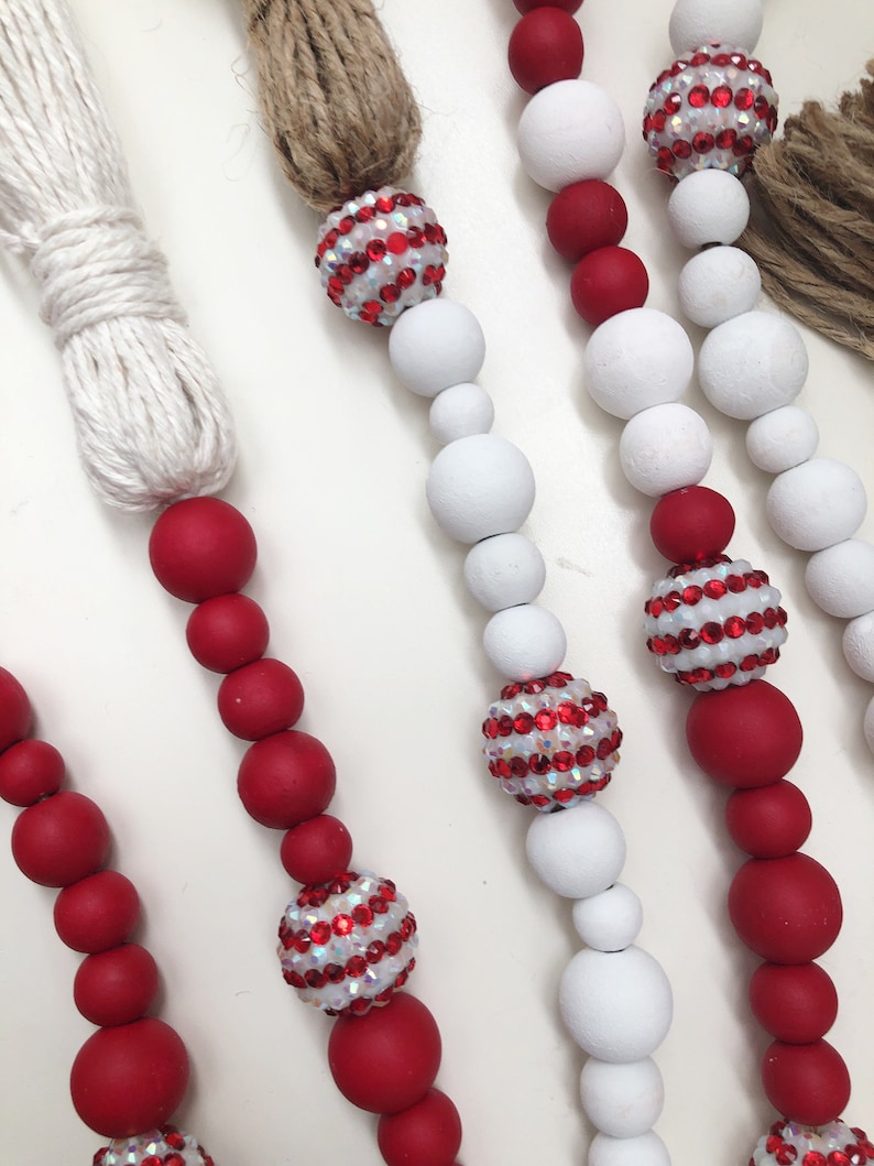 Red White Garland Rhinestone Beads Christmas Decor - Etsy