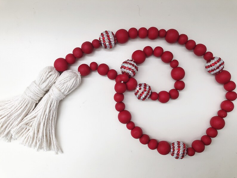 Red White Garland Rhinestone Beads Christmas Decor - Etsy