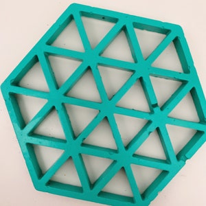 Geometric Hand Painted Cement Coasters | Stone Hexagon Coaster Set ...