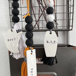 Halloween Door Sign | R.I.P Ghost Personalized Clay Tag | Hotel Boho ...