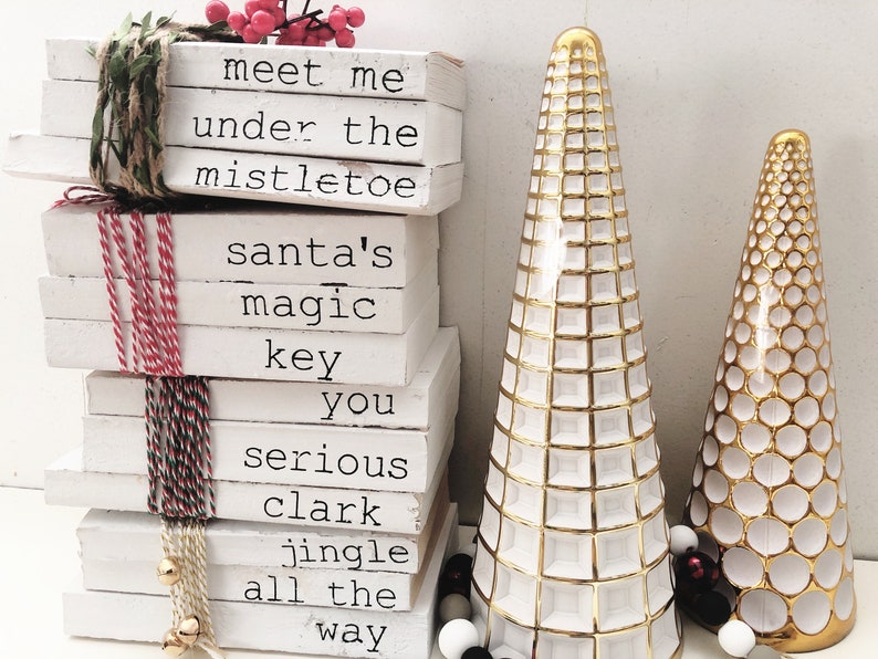 Christmas Decor Stacked Books Book Stack Hand Painted - Etsy
