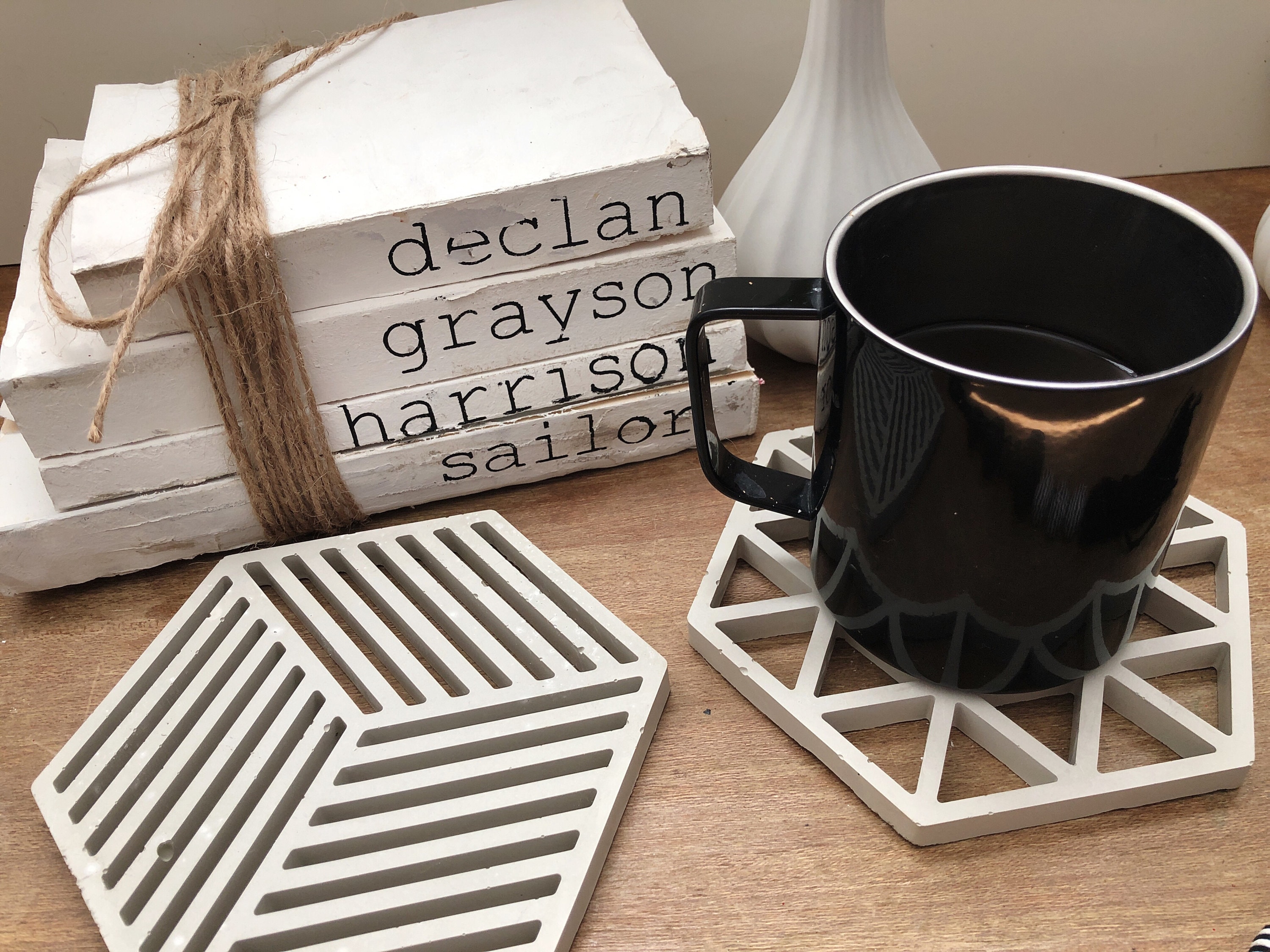 Geometric Natural Concrete Coasters Hexagon Coaster Set - Etsy