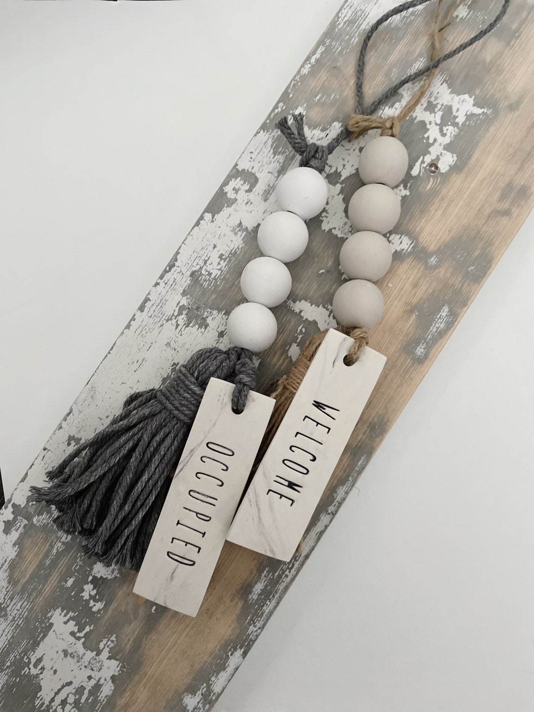 Occupied Custom Bathroom Sign | Welcome Door Knob Garland Tassel Clay ...