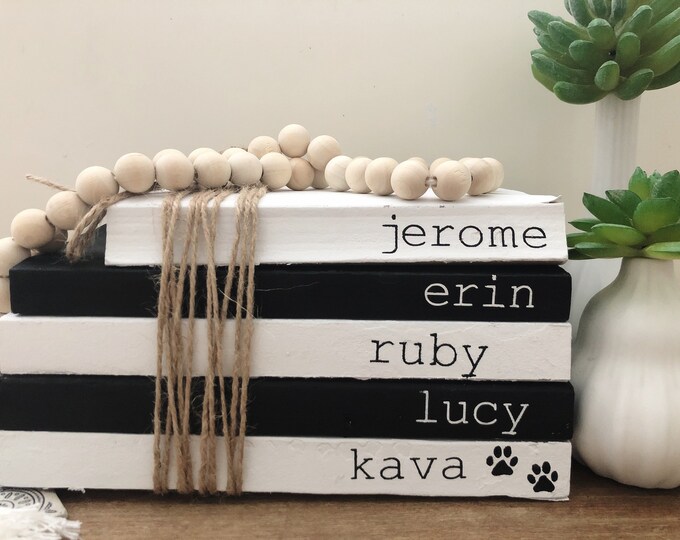 Black and White Book Stack | Hand Painted | Tiered Tray | Boho Chic ...