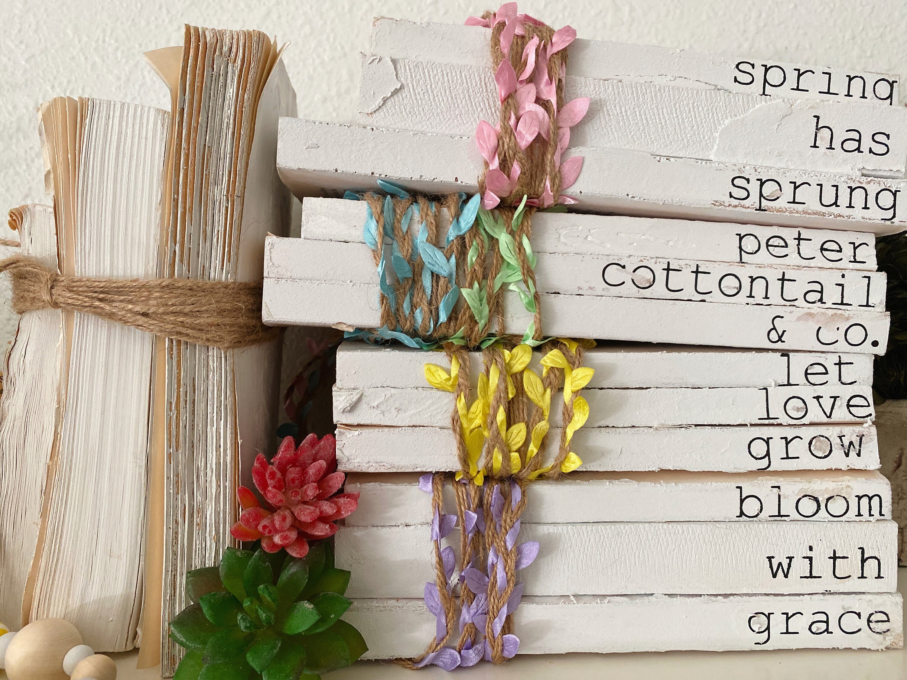 Easter Book Stack Custom Spring Stamped Books Decor Easter - Etsy