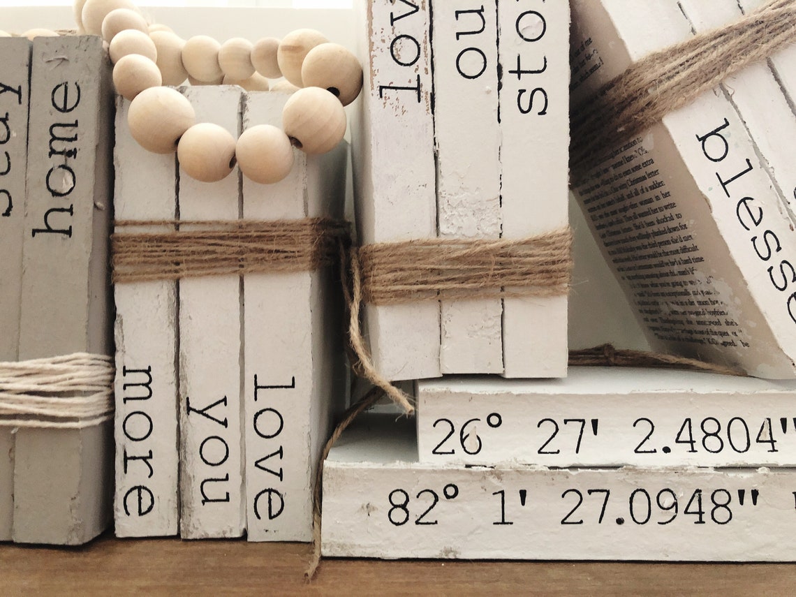 Personalized Book Stack | Stacked Book Set | Stamped Books | Rustic ...