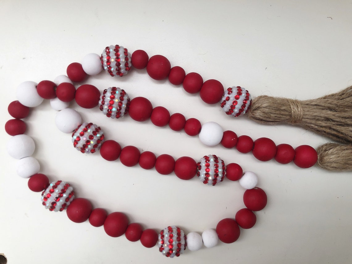 Red White Garland Rhinestone Beads Christmas Decor - Etsy