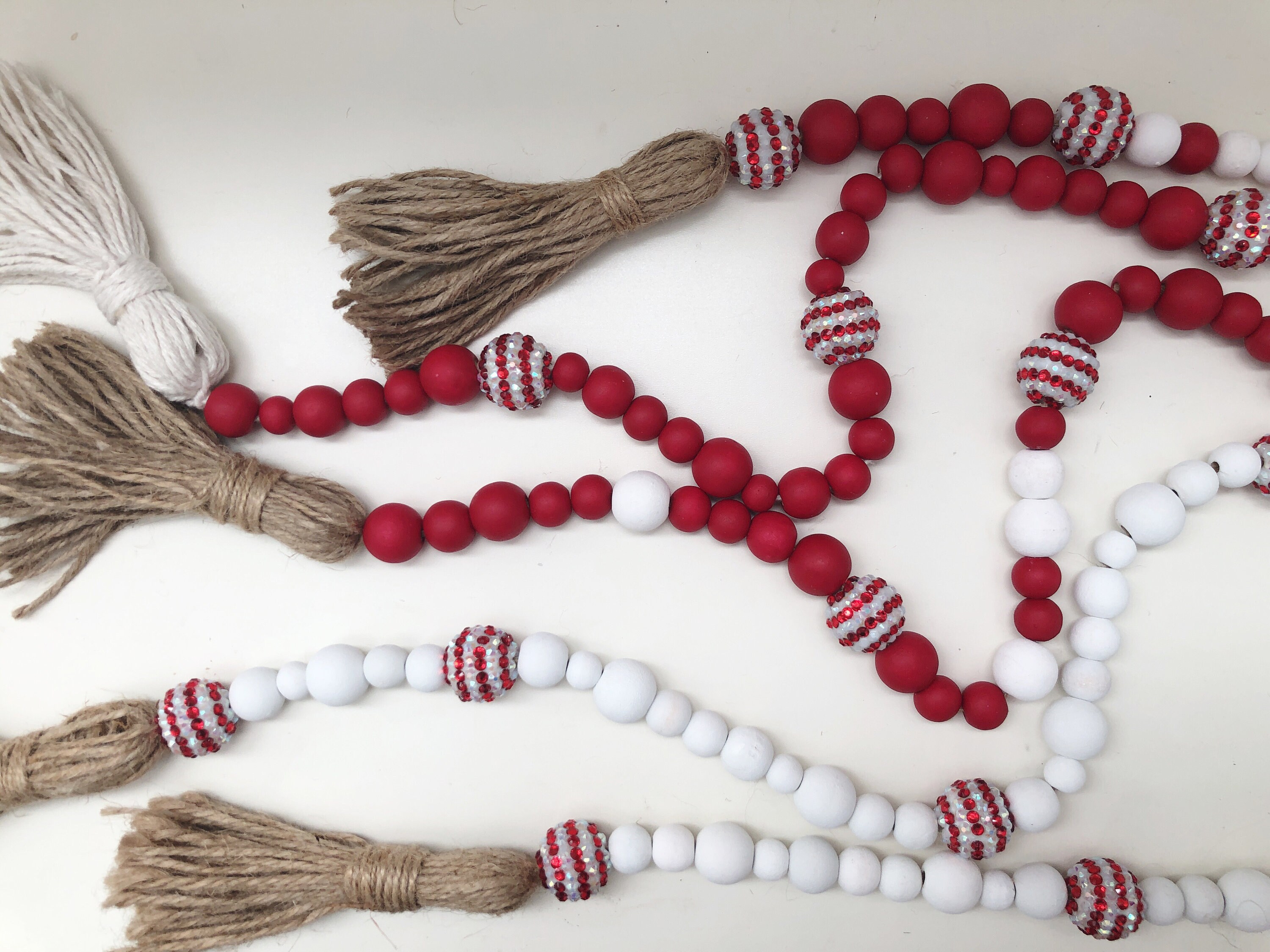 Red White Garland Rhinestone Beads Christmas Decor - Etsy