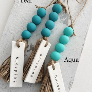 Occupied Bathroom Door Sign | Do Not Disturb Wood Bead Tassel Clay Tag ...