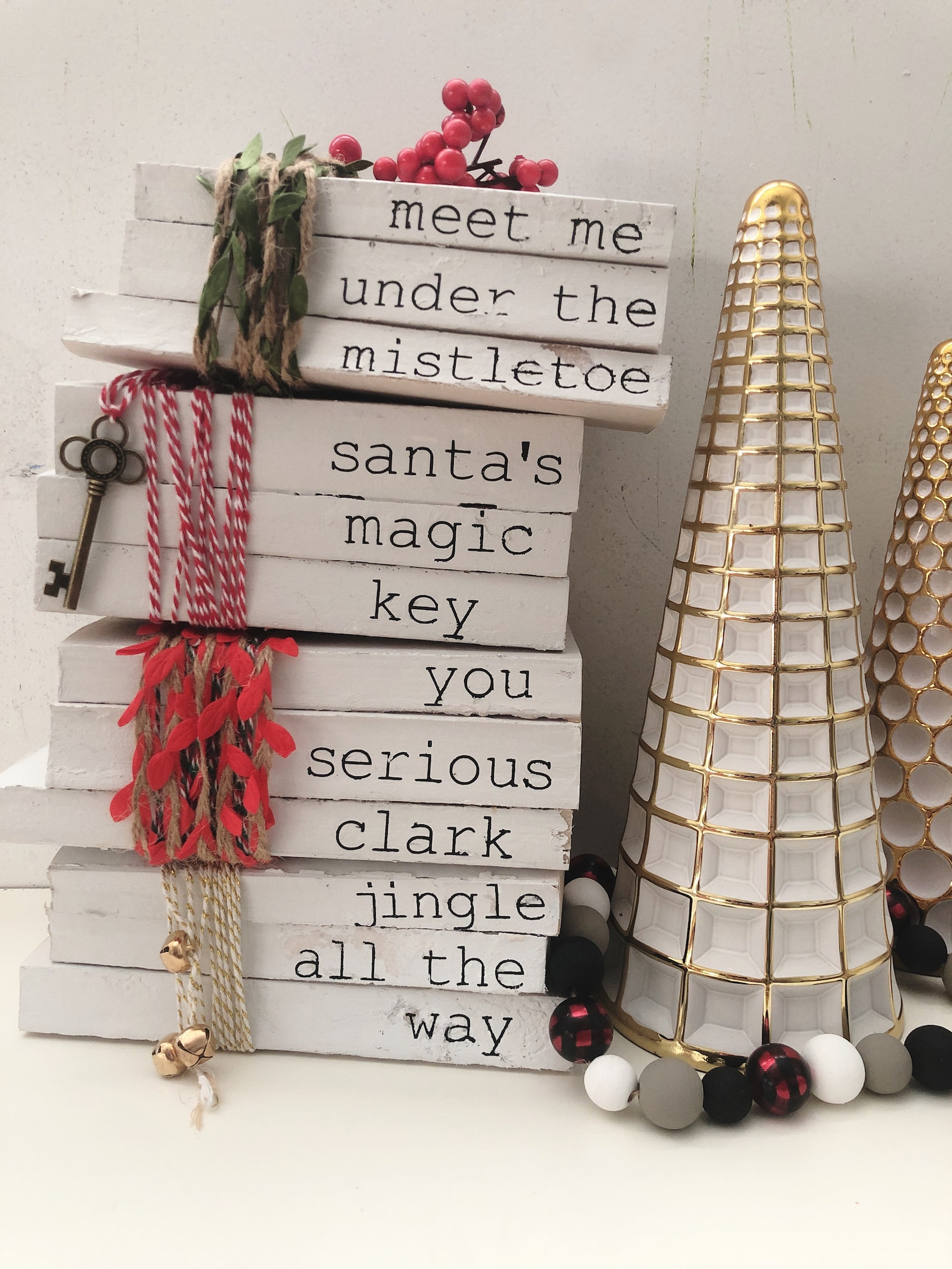 Christmas Decor Stacked Books Book Stack Hand Painted - Etsy