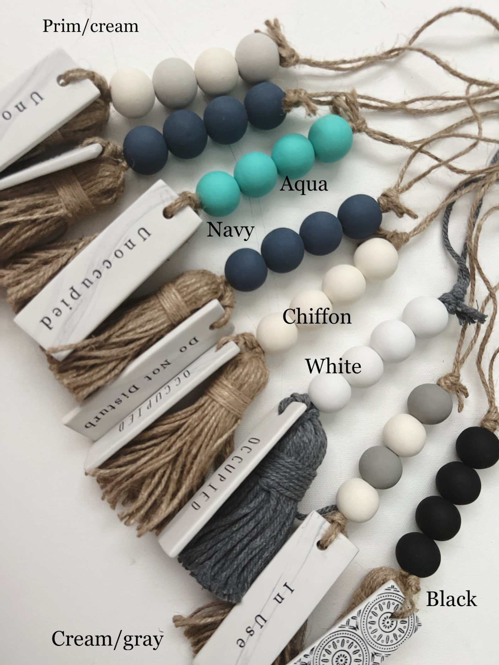 Occupied Bathroom Door Sign Do Not Disturb Wood Bead Tassel Clay Tag ...